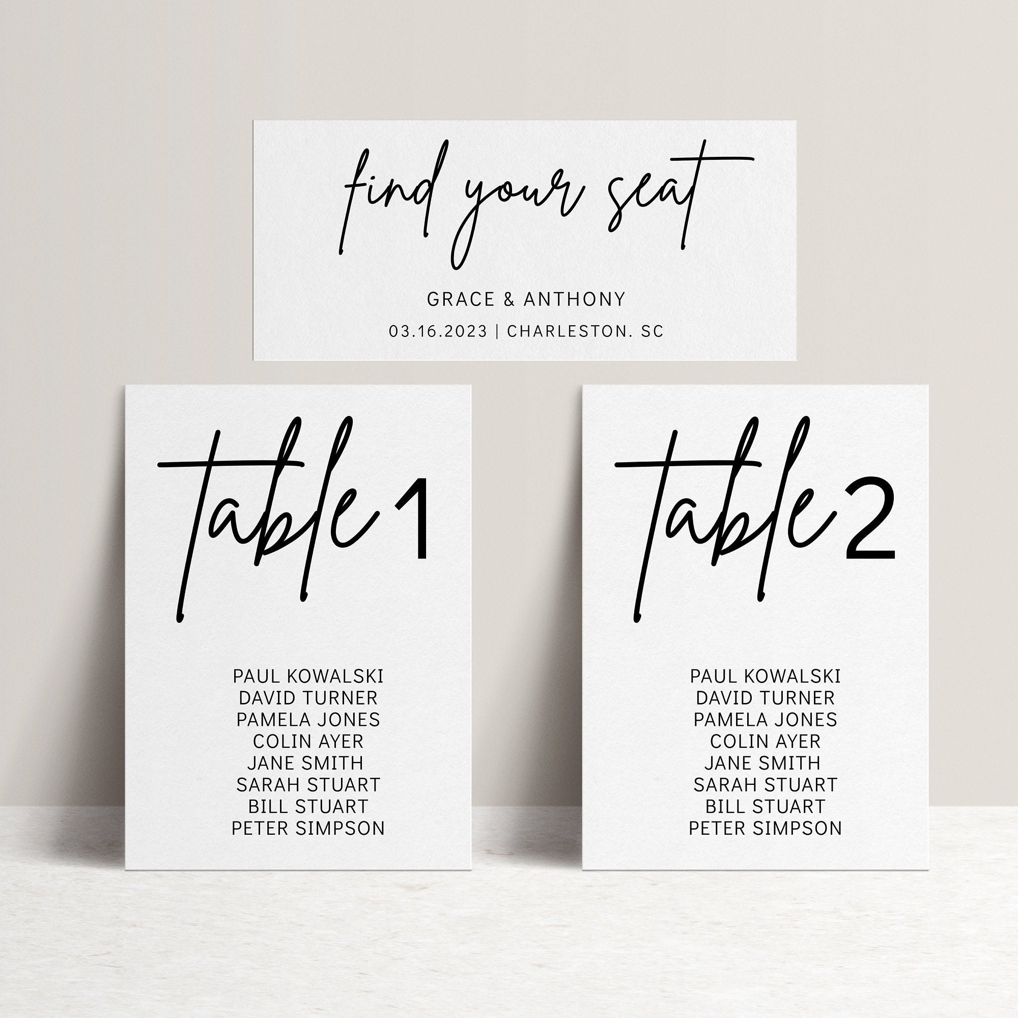 Wedding Seating Chart Cards Template Modern Wedding Table | Etsy