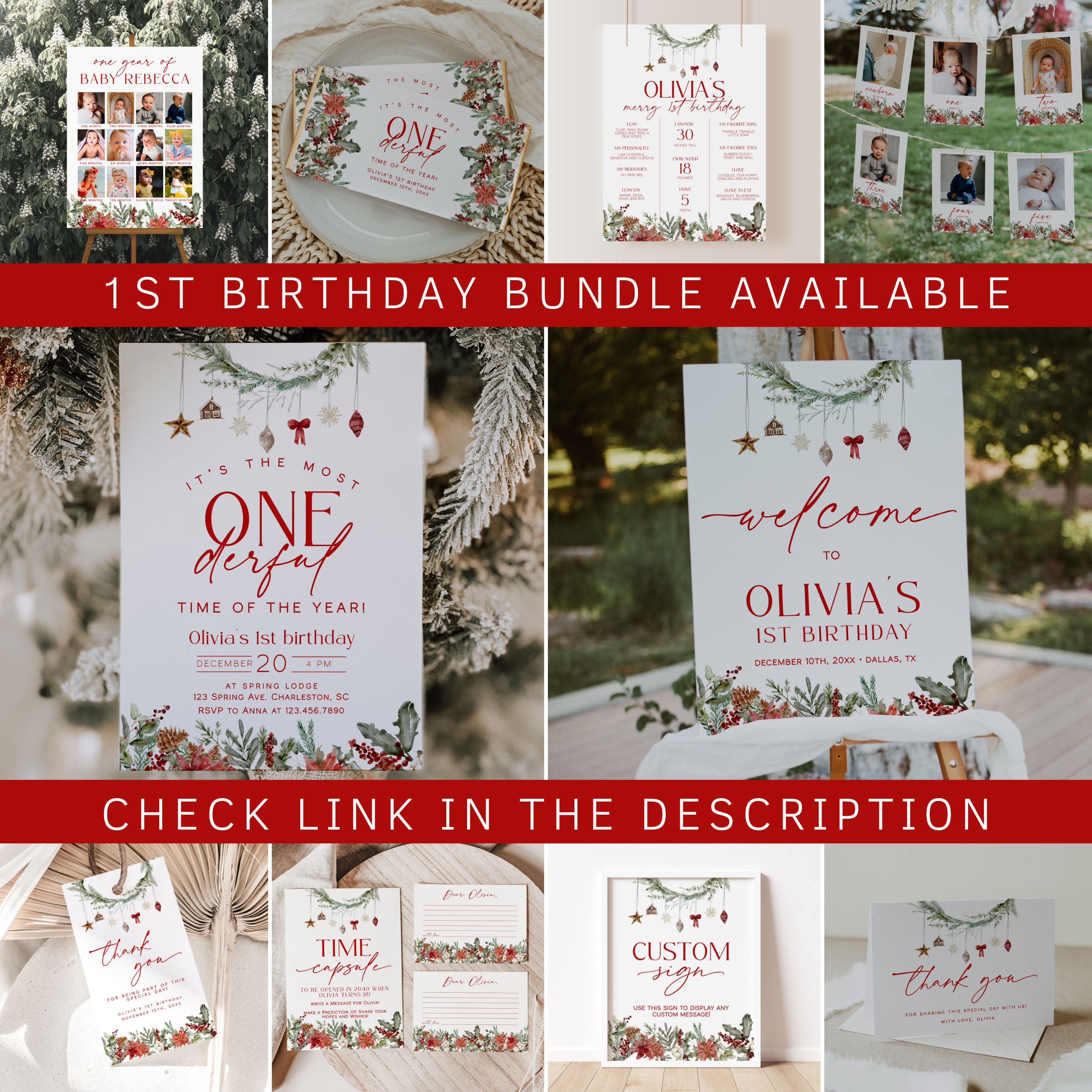 Christmas First Birthday Invitation Template, Most Onederful Time of ...