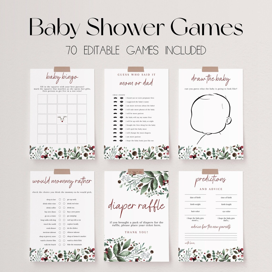 70 Baby Shower Games, Christmas Baby Shower Game Bundle, Winter Baby ...