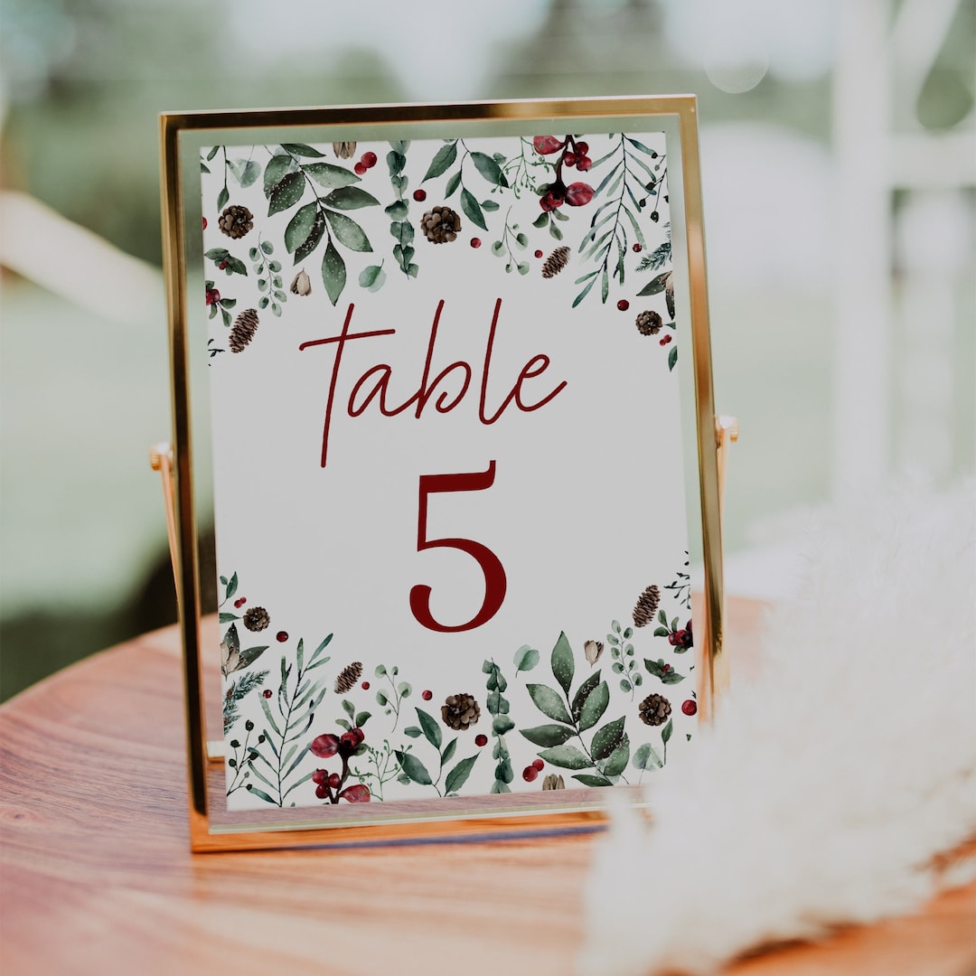 Christmas Table Number Template, Holiday Wedding Table Numbers ...