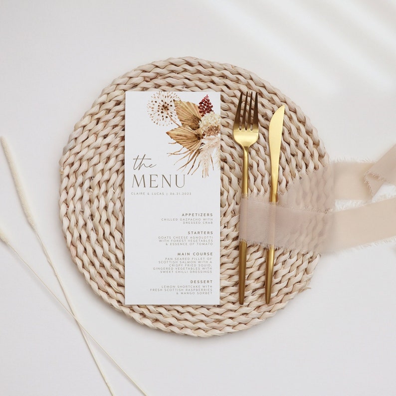 Boho Wedding Menu Template Floral Wedding Menu Let's Eat | Etsy