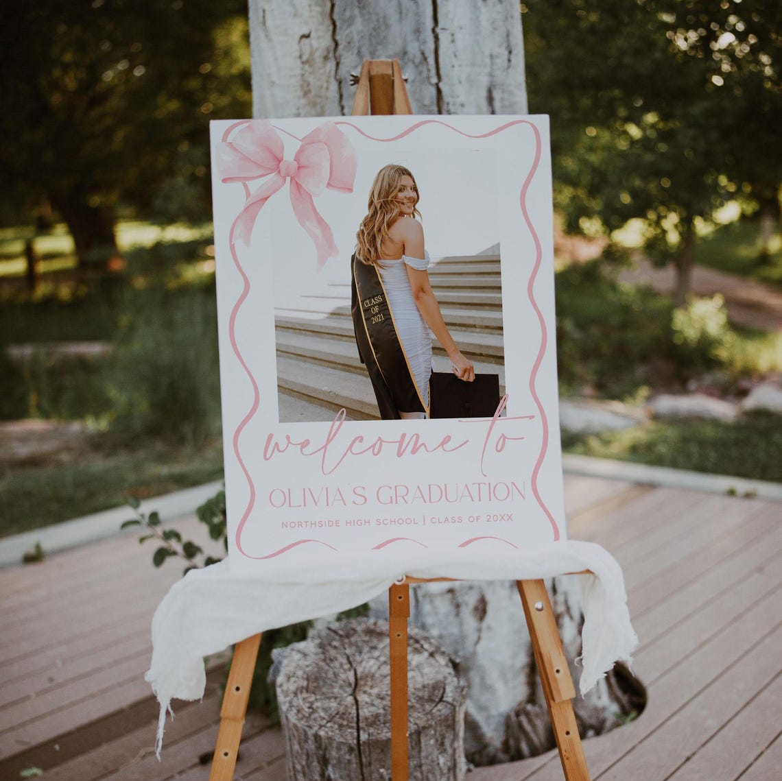 Coquette Graduation Welcome Sign Template, Pink Bow Graduation Sign ...