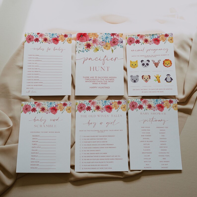 70 Baby Shower Games, Baby in Bloom Baby Shower Game Bundle, Wildflower ...