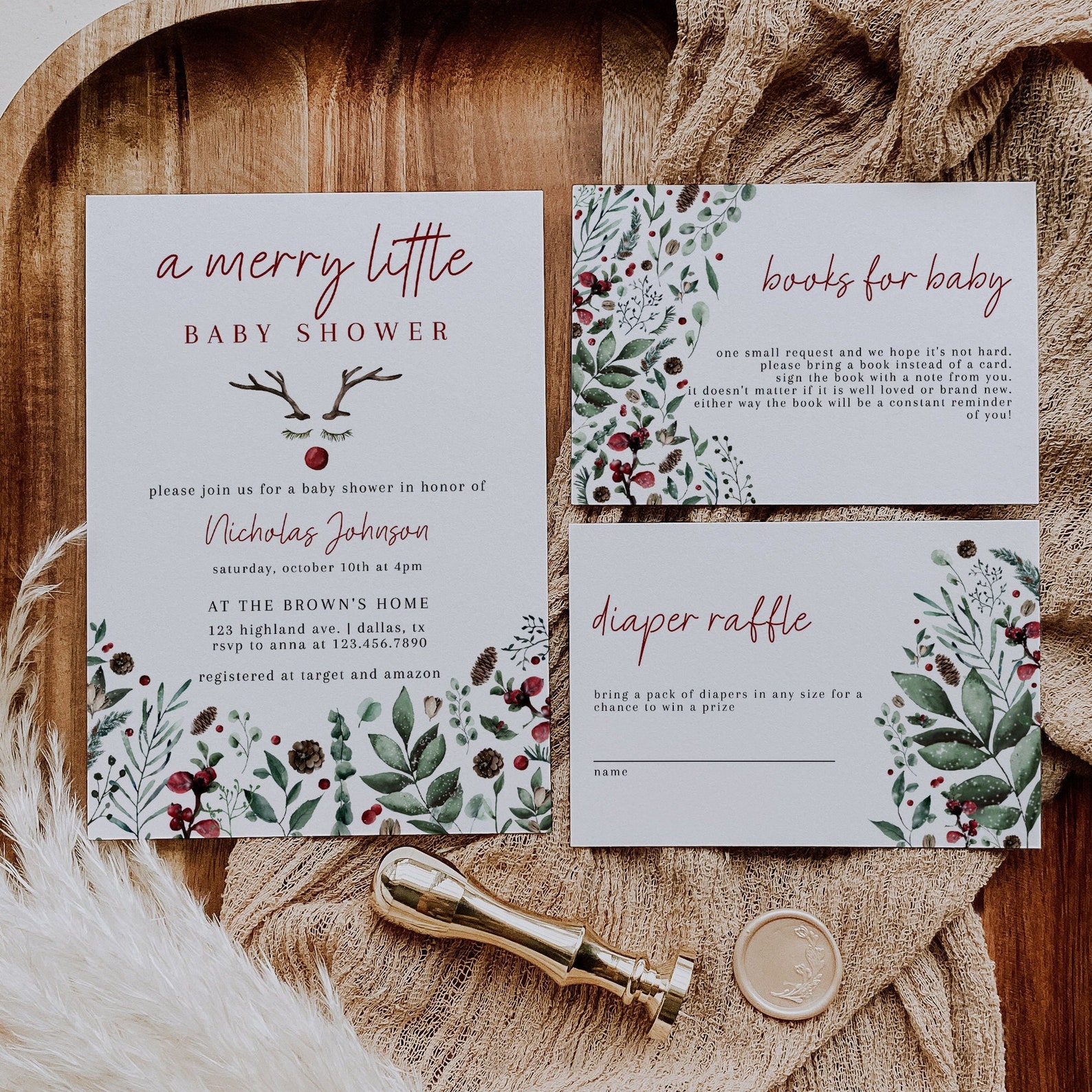 Christmas Baby Shower Invitation Template Set Winter Baby - Etsy