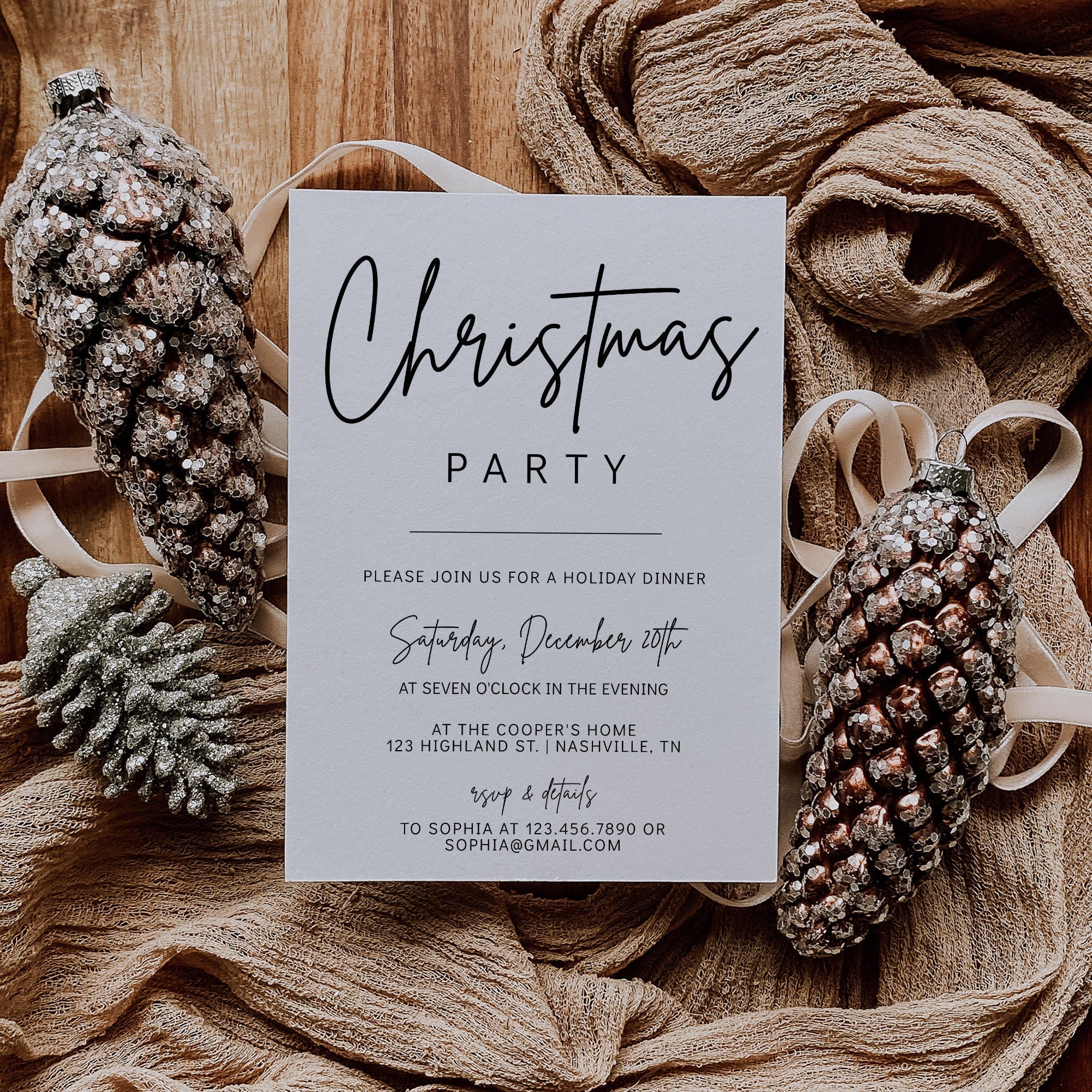 Modern Christmas Party Invitation Template, Minimalist Holiday Invite ...