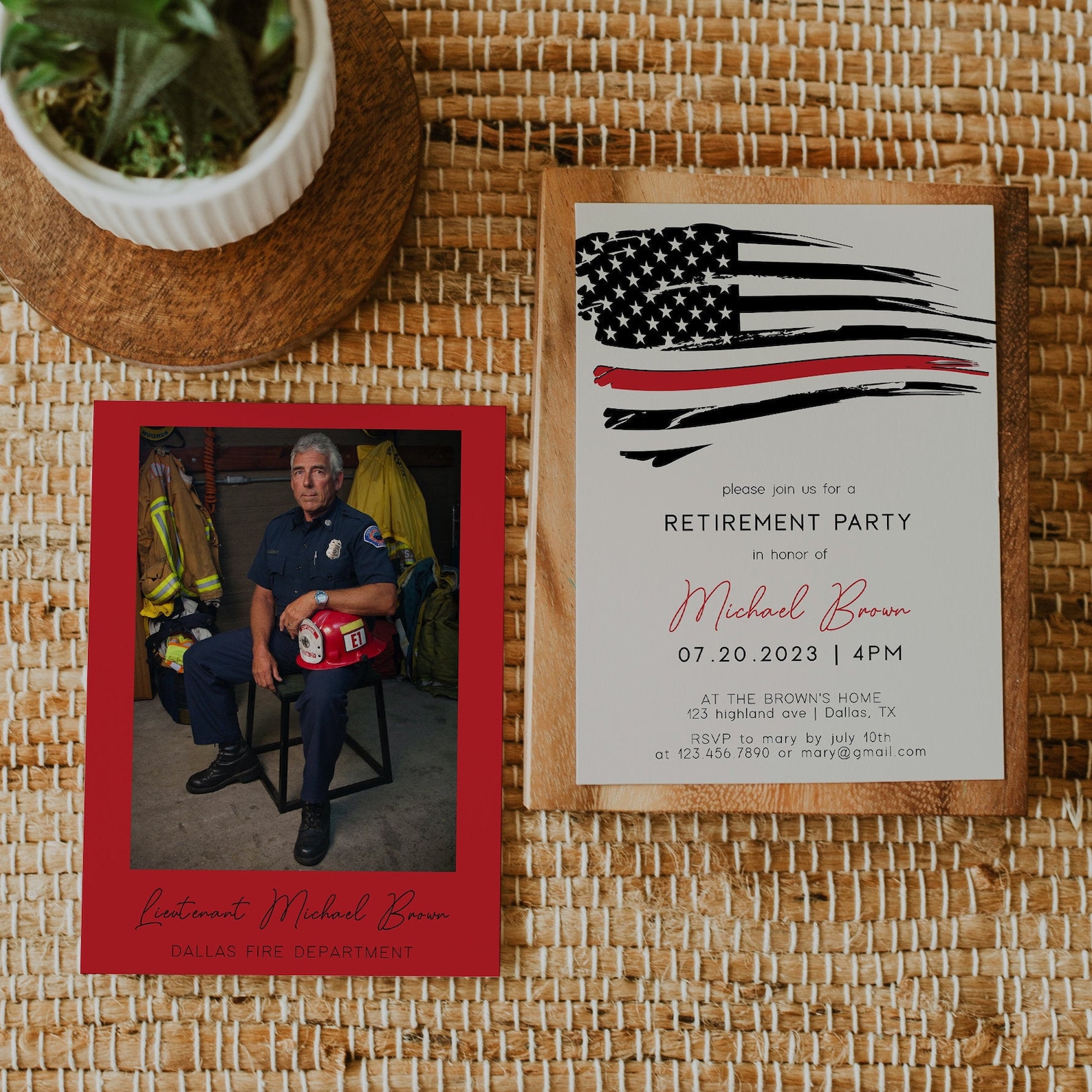 Fire Department Retirement Party Invitation Template, Thin Red Line ...