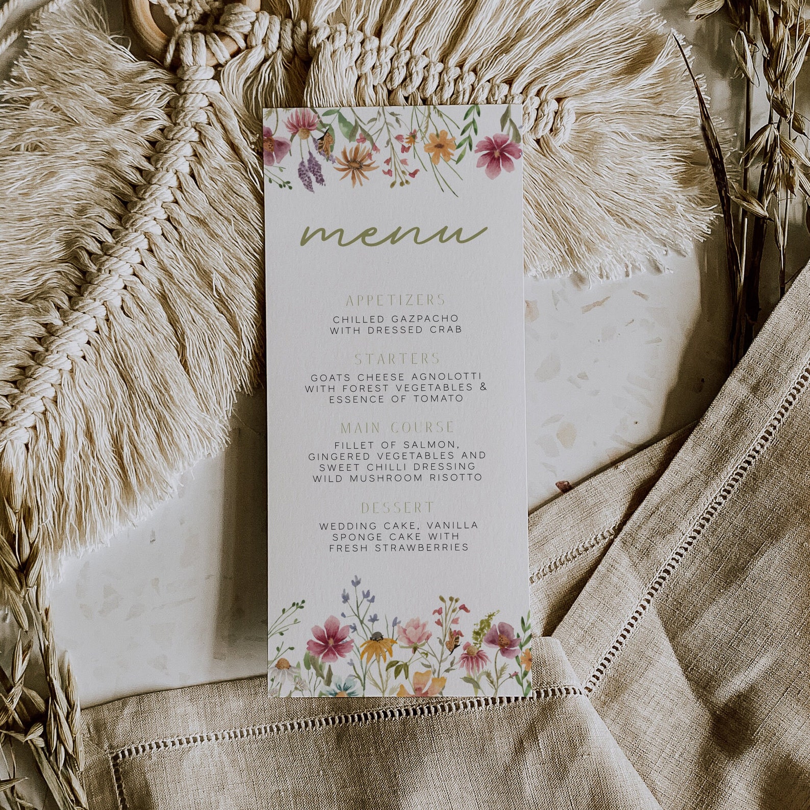 Wildflower Menu Template Floral Wedding Menu Editable Table - Etsy