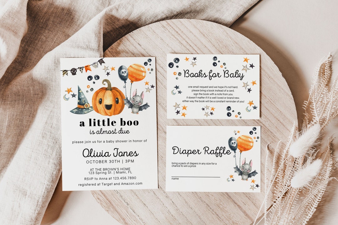 Little Boo Baby Shower Invitation Template Set, Halloween Baby Shower ...