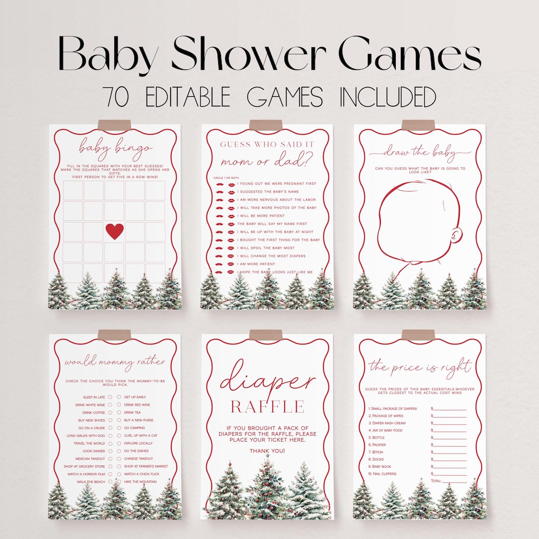 70 Baby Shower Games, Christmas Baby Shower Game Bundle, Merry Little ...