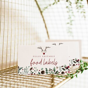 Christmas Buffet Card Template, Holiday Food Label, Winter Greenery ...
