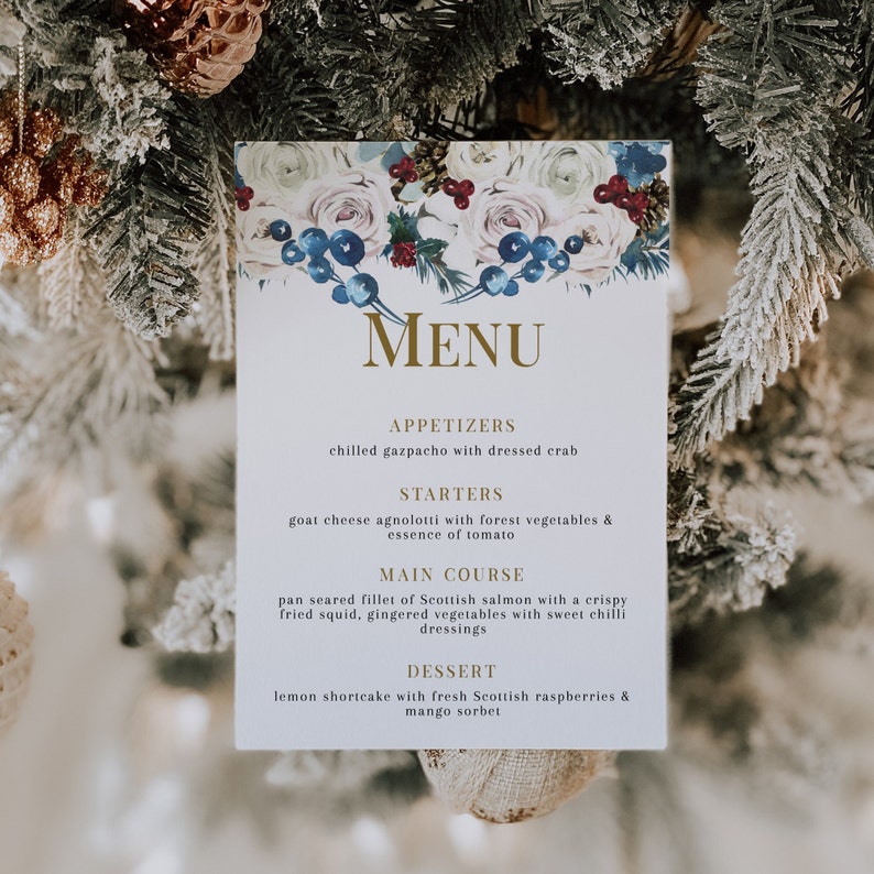 Winter Wedding Menu Template Christmas Menu Printable | Etsy