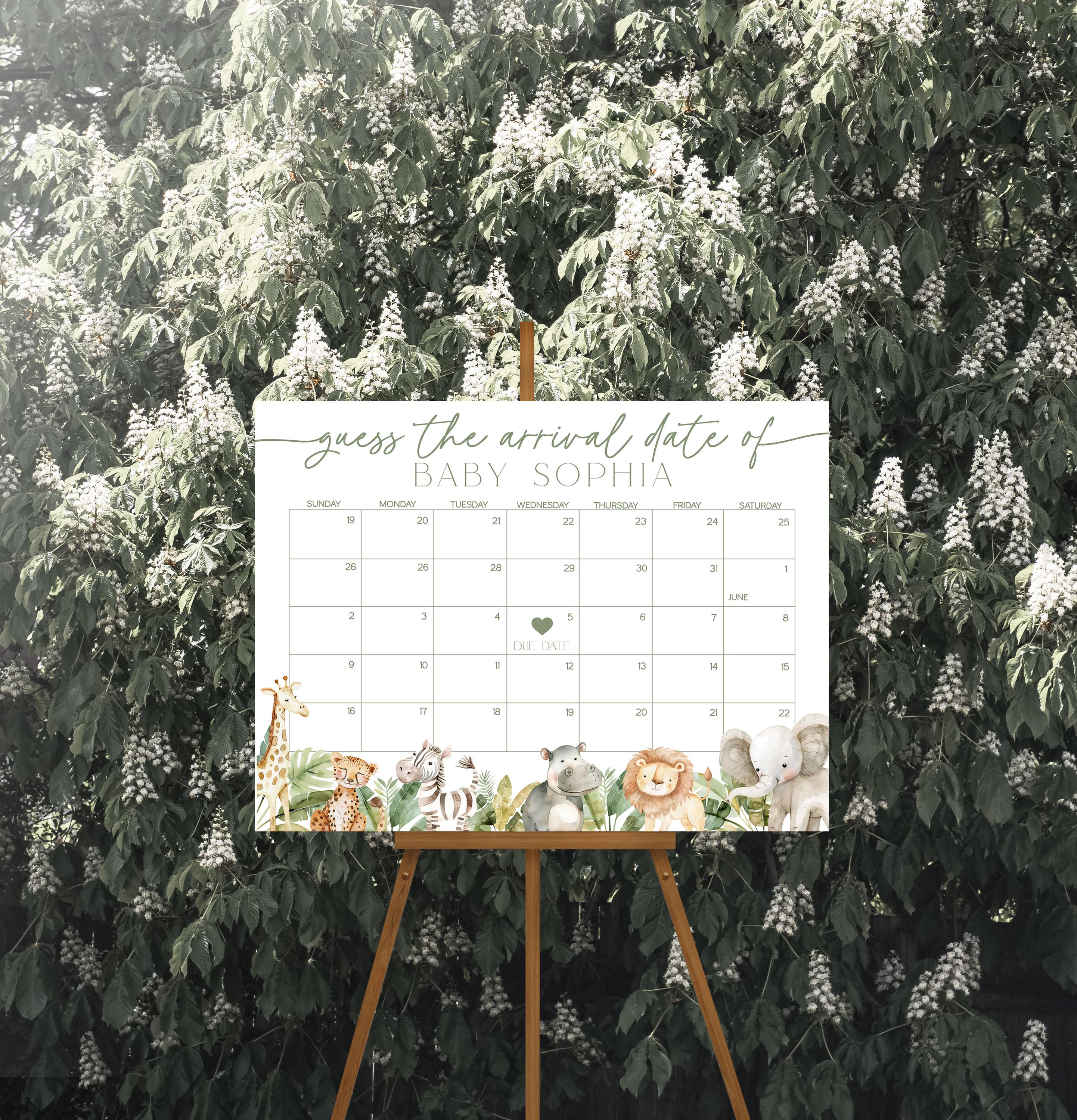 Safari Animals Baby Due Date Calendar Sign Template, Little Wild One ...