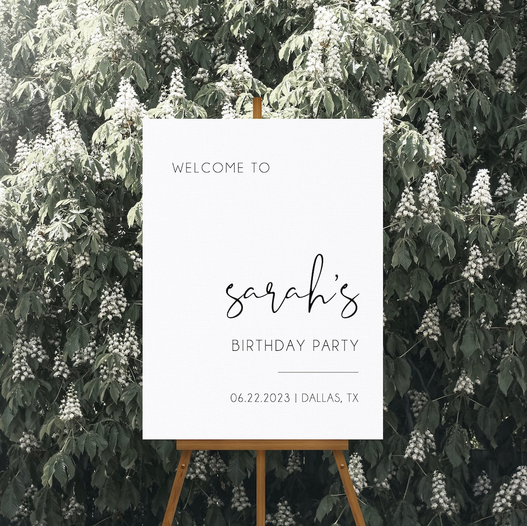Birthday Party Welcome Sign Template, Minimalist Birthday Welcome ...