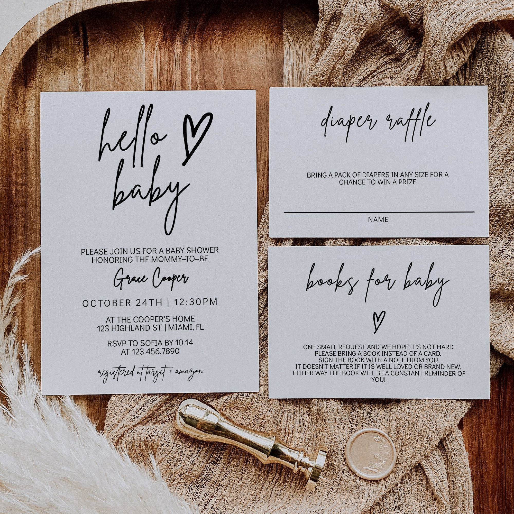 Modern Baby Shower Invitation Template Set Simple Baby Shower | Etsy