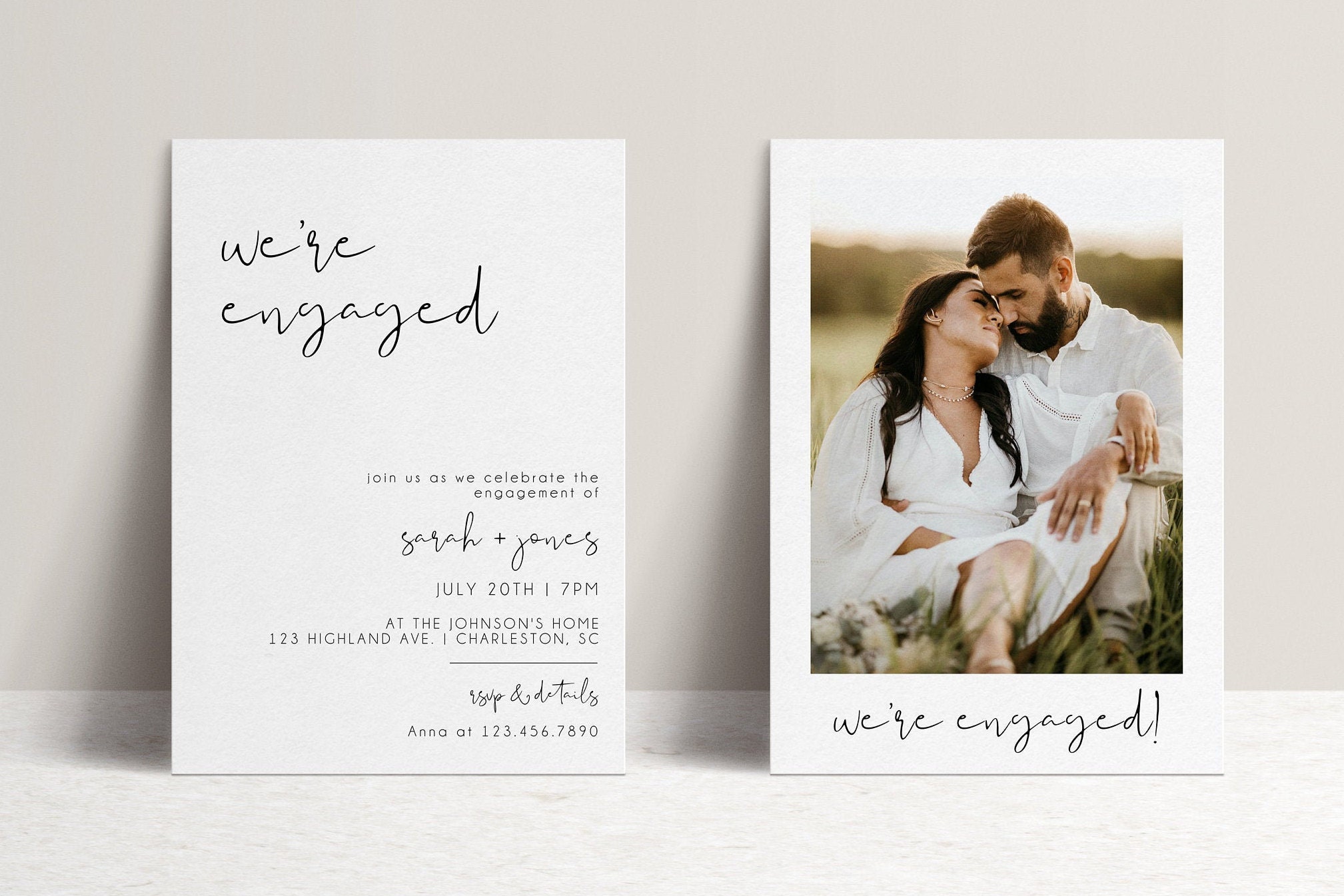 Minimalist Engagement Invitation Template, Modern Party Card (digital ...