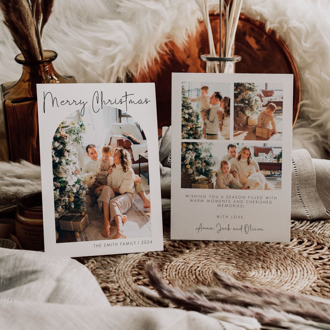 Photo Christmas Card Template, Boho Holiday Card, Arch Christmas Card ...