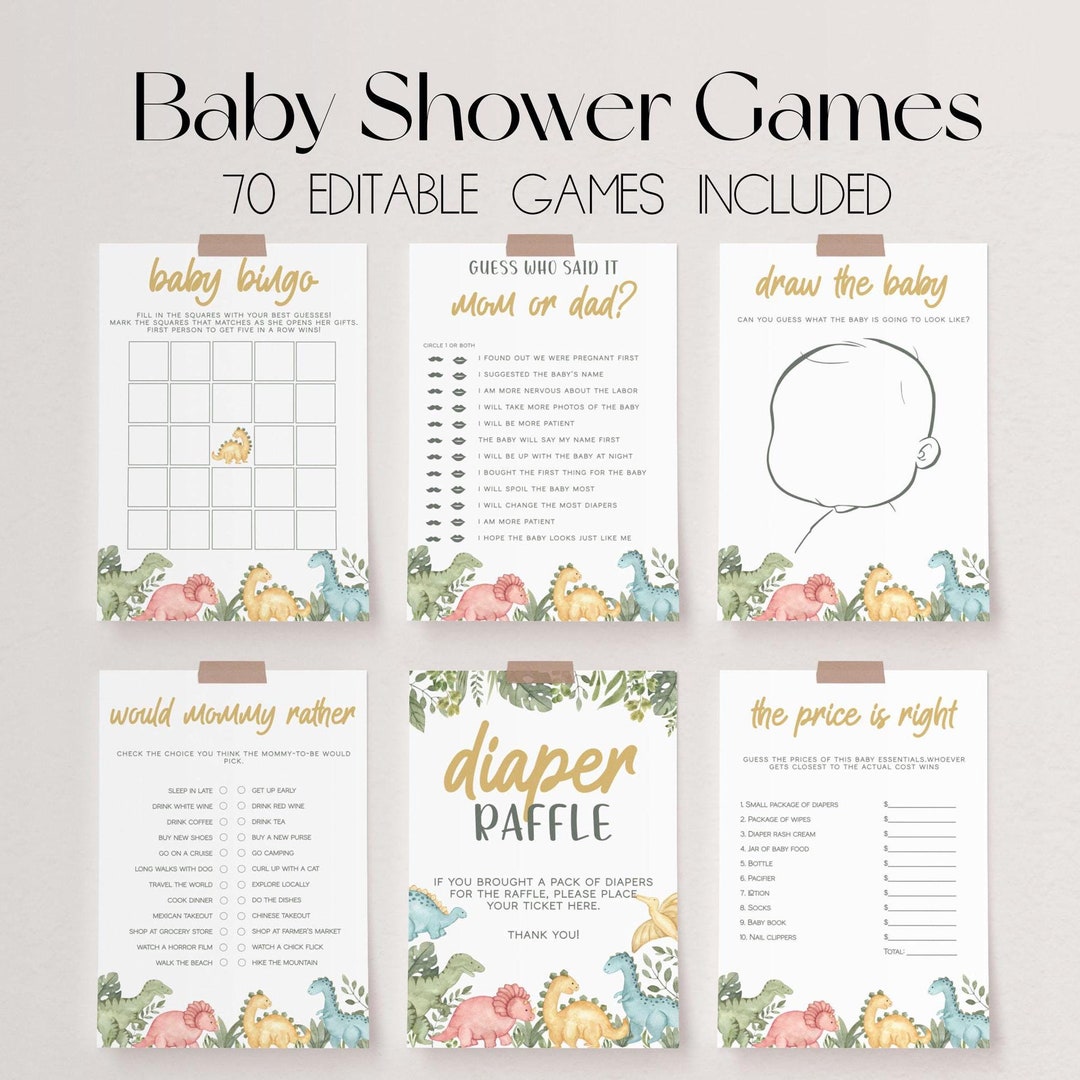 70 Baby Shower Games, Dinosaur Baby Shower Game Bundle, Dino Baby ...