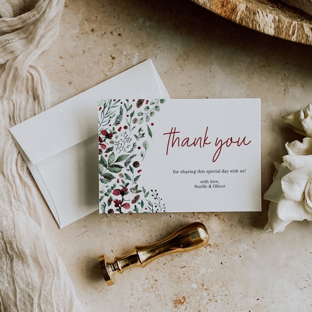 Christmas Thank You Cards Template, Winter Thank You Card Printable ...