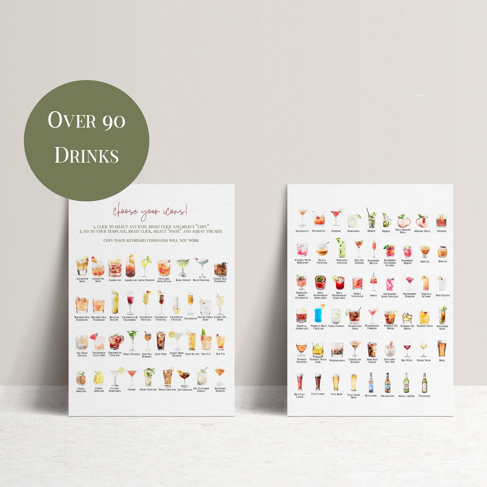 Cocktail Recipe Cards Template Drink Recipe Card Printable | Etsy