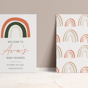 Rainbow Baby Shower Welcome Sign Template, Boho Baby Shower Sign ...