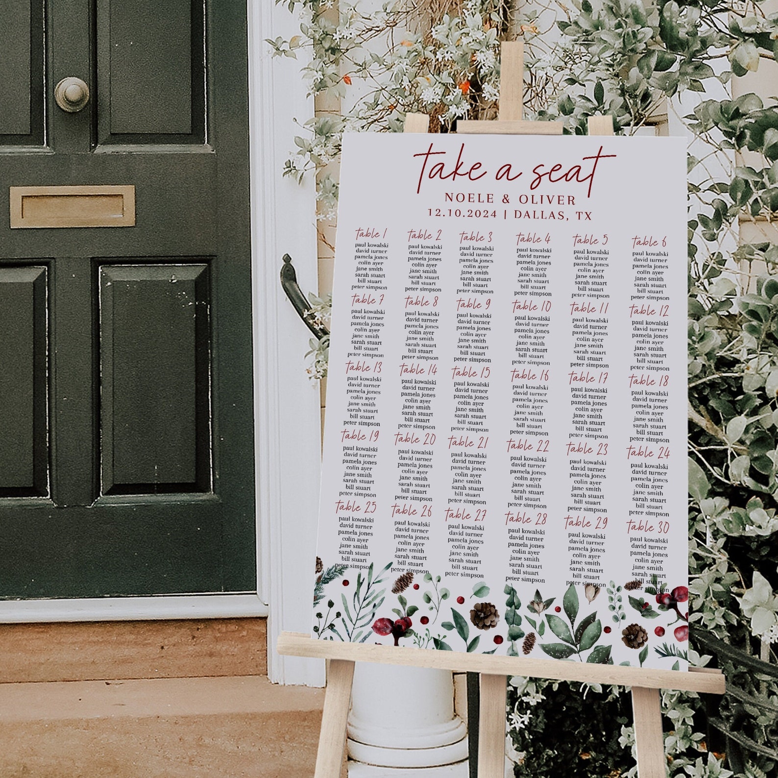 Christmas Seating Chart Template Winter Wedding Seating Sign - Etsy