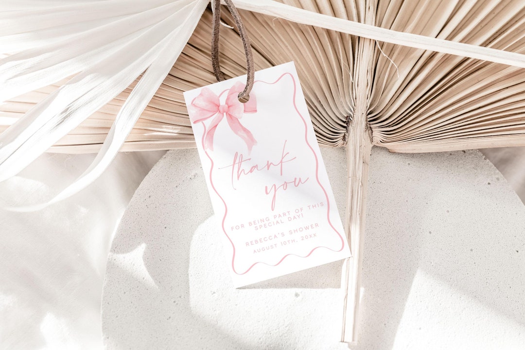 Pink Bow Baby Shower Favor Tags Template, Pink Coquette Favor Tags ...