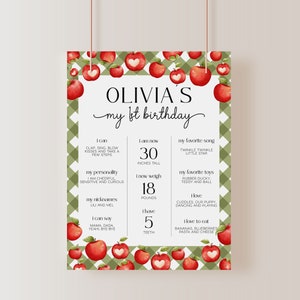Apple First Birthday Milestone Board Template, Apple of Our Eye 1st ...