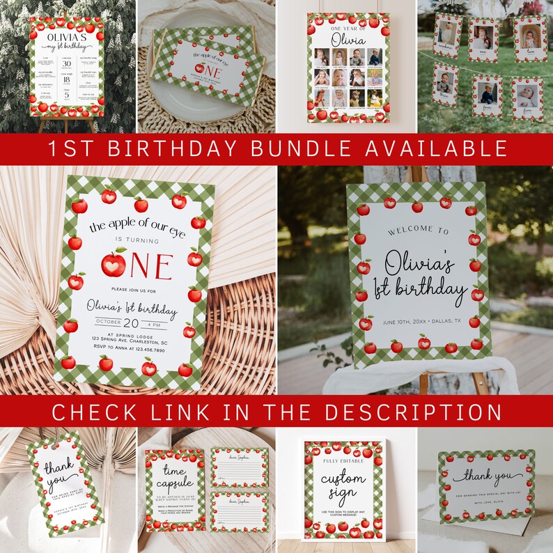Apple First Birthday Milestone Board Template, Apple of Our Eye 1st ...