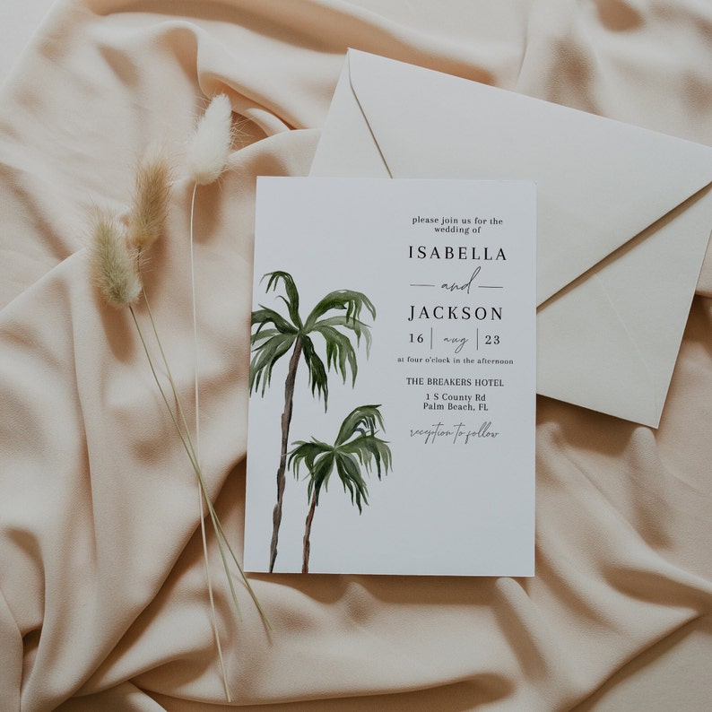 Palm Tree Wedding Invitation Template Tropical Wedding - Etsy