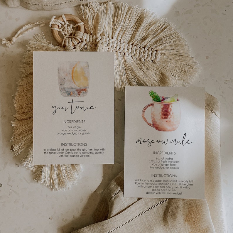 Cocktail Recipe Card Template Drink Recipe Cards Printable - Etsy