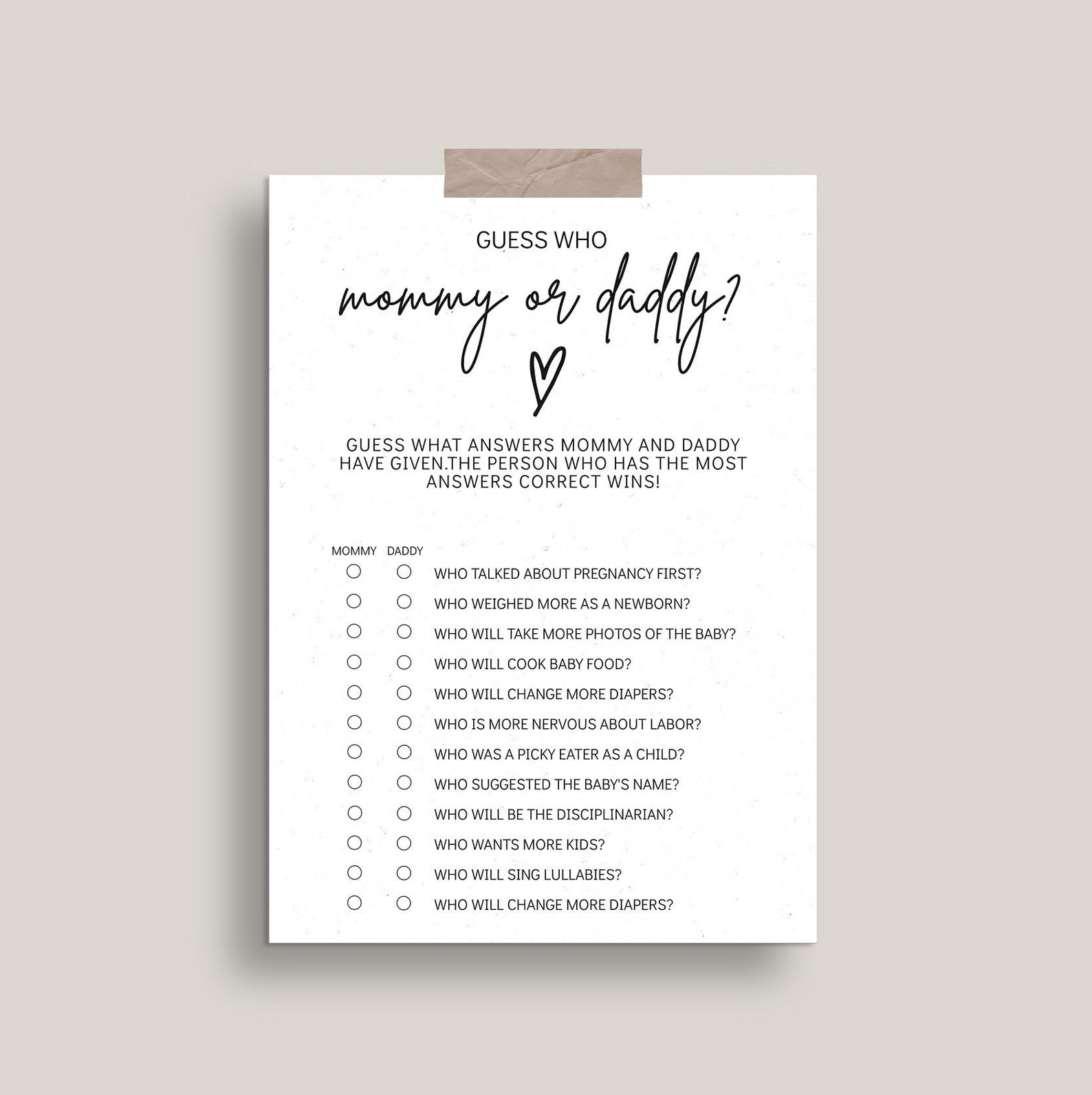 Guess Who Baby Shower Game Template Mommy or Daddy Printable - Etsy