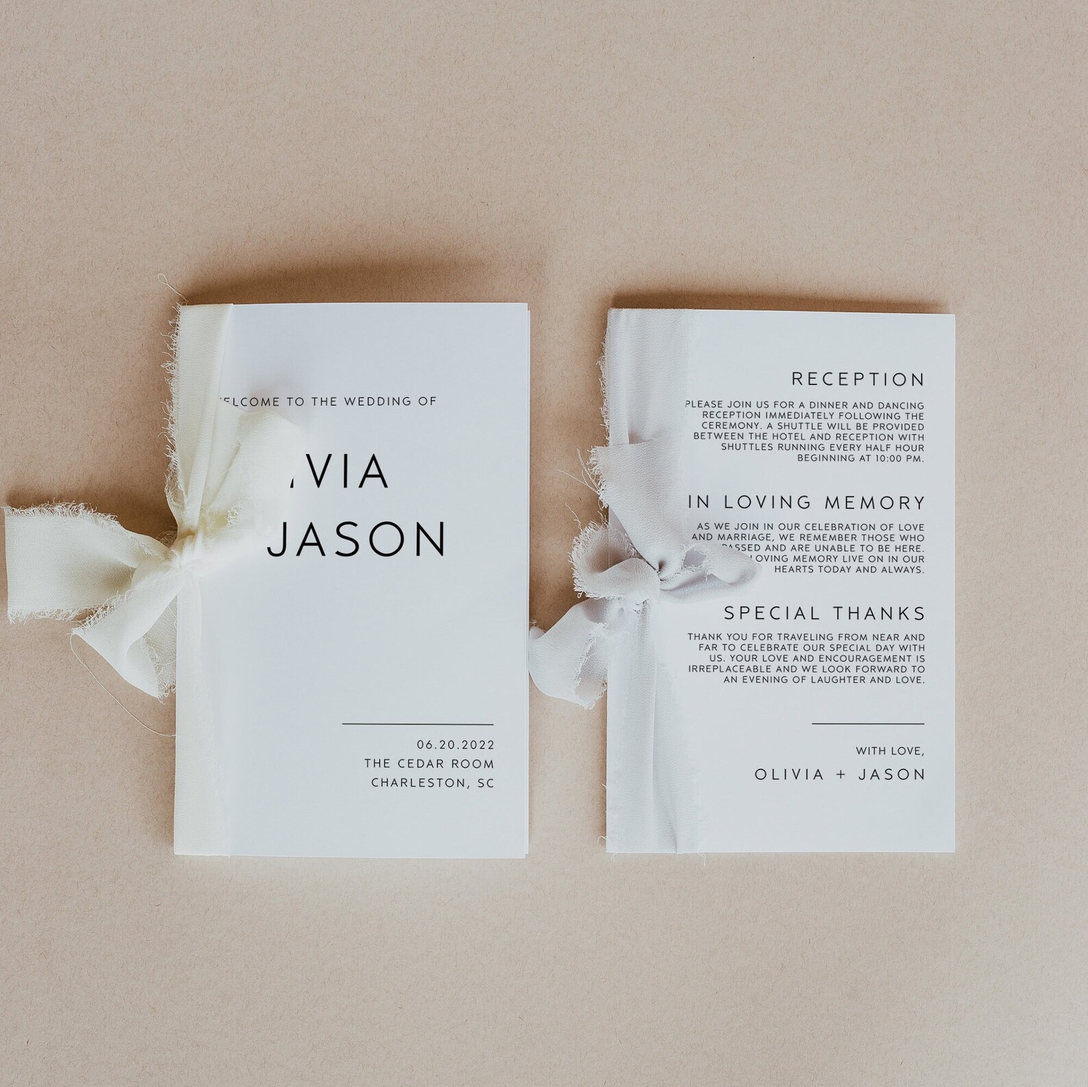 Folded Wedding Program Template Minimalist Wedding Foldable - Etsy