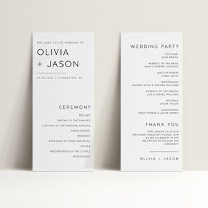 Minimalist Wedding Program Template, Modern Order of Service, Wedding ...