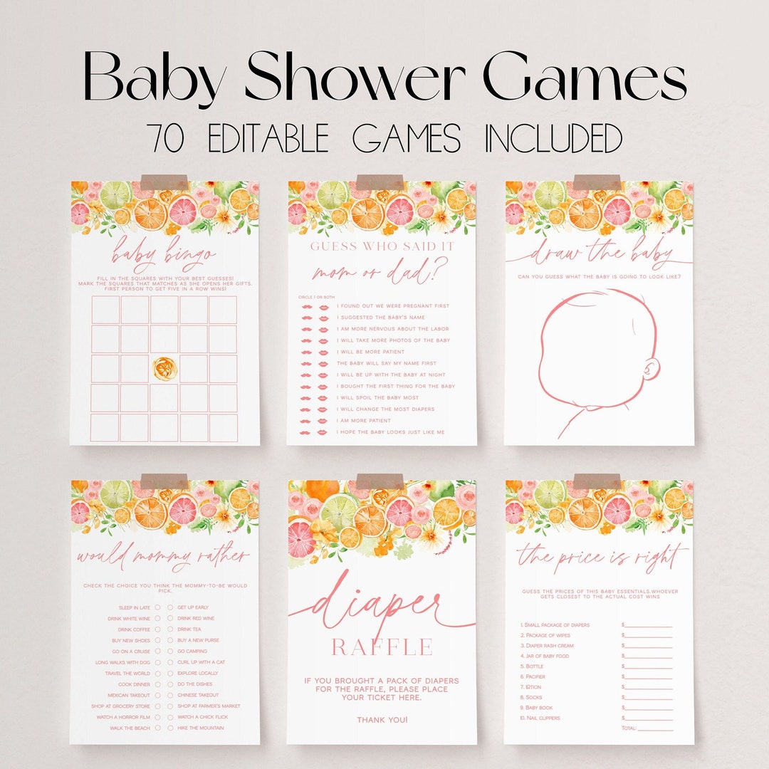 70 Baby Shower Games, Little Cutie Baby Shower Game Bundle, Citrus Baby ...
