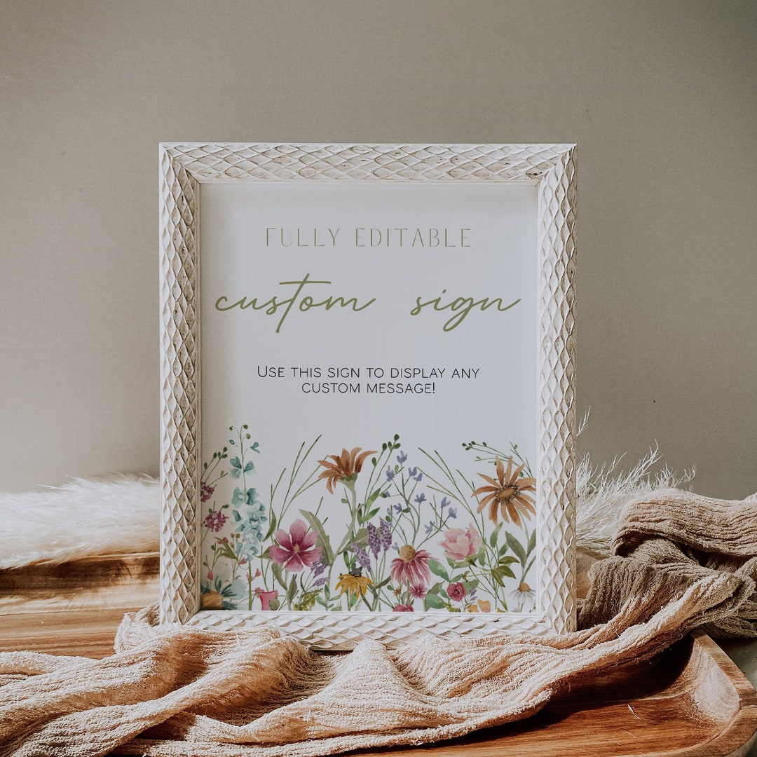 Wildflower Custom Sign Template, Boho Editable Sign, Bohemian Wedding ...