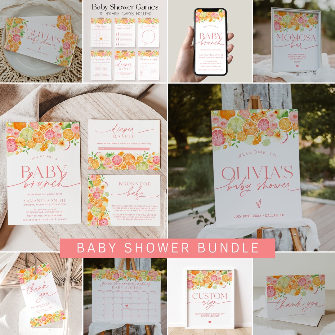 Citrus Baby Shower Invitation Bundle, Little Cutie Baby Shower Bundle ...
