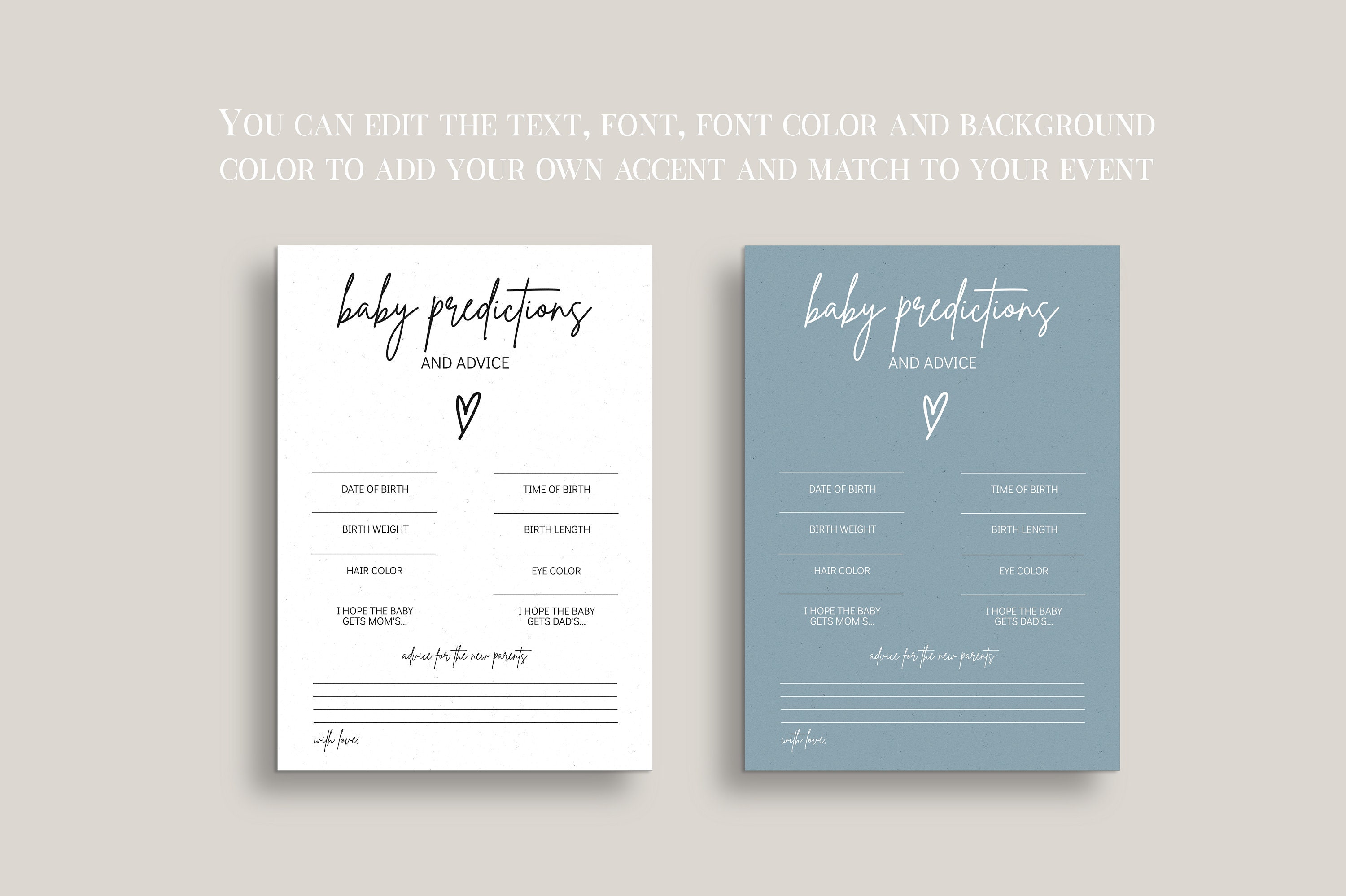 Baby Predictions and Advice Card Template Minimalist Baby | Etsy