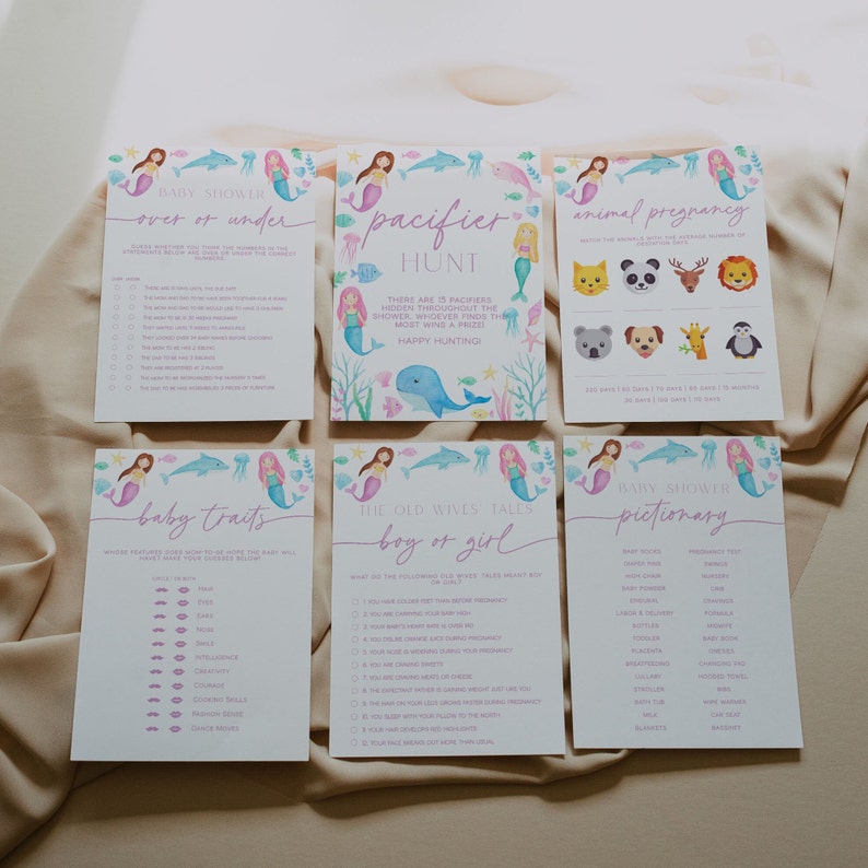 70 Baby Shower Games, Little Mermaid Baby Shower Game Bundle, Under the ...