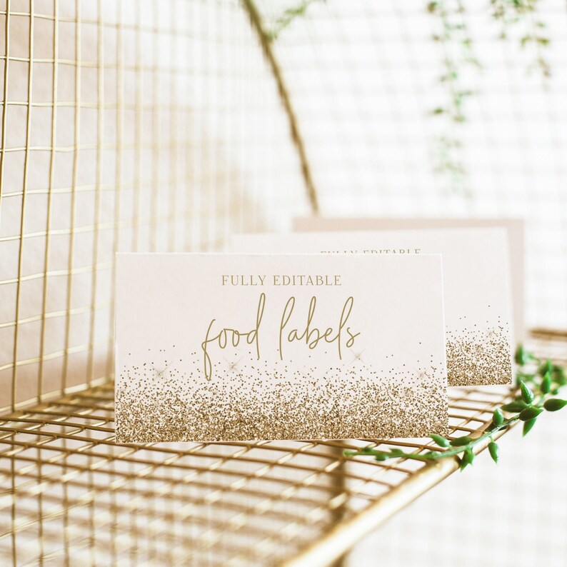 Gold Glitter Buffet Card Template Glitter Food Label Glam - Etsy