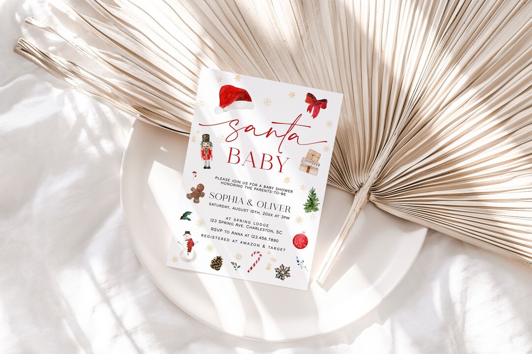 Santa Baby Shower Invitation Template, Christmas Baby Shower Invite ...