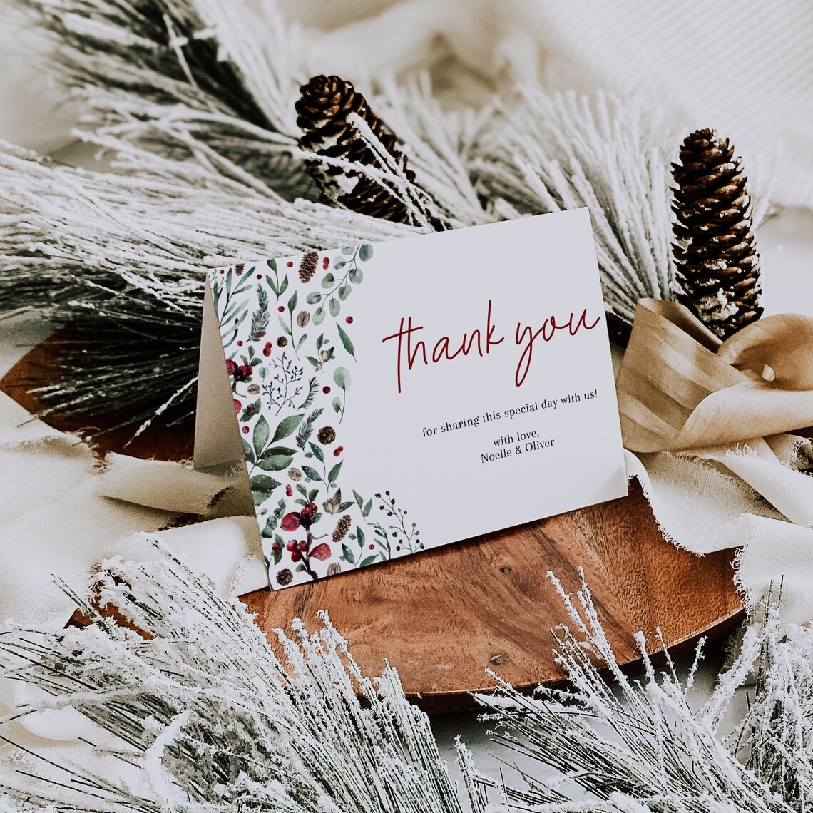 Christmas Thank You Cards Template, Winter Thank You Card Printable ...