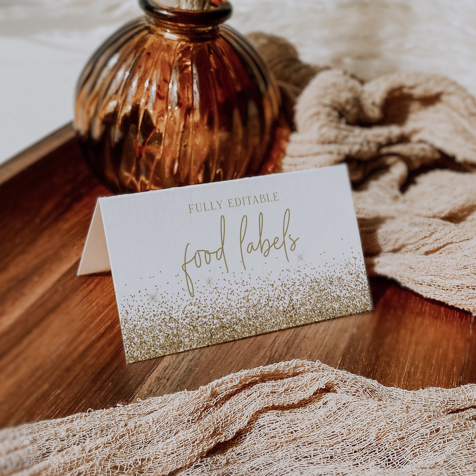Gold Glitter Food Label Template, Editable Glam Buffet Card | JAY - Etsy