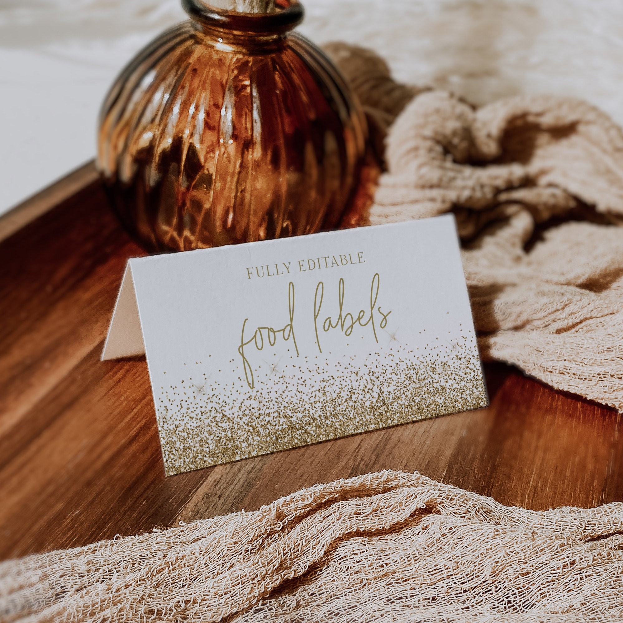 Gold Glitter Buffet Card Template Glitter Food Label Glam - Etsy