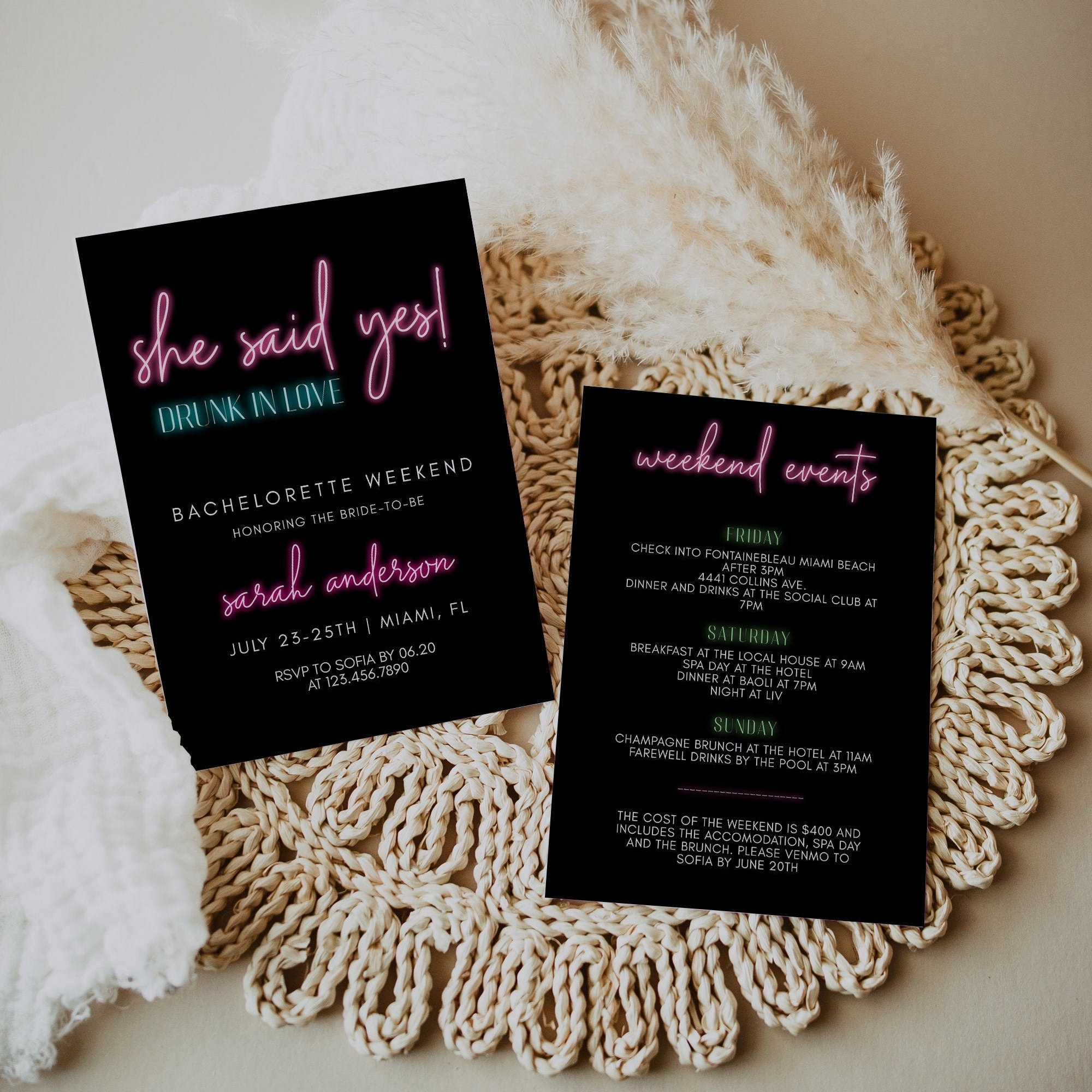 Neon Bachelorette Weekend Invitation Template Drunk in Love | Etsy