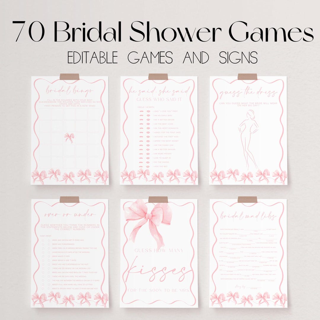 She's Tying the Knot Bridal Shower Games Bundle, Pink Bow Bridal Shower ...