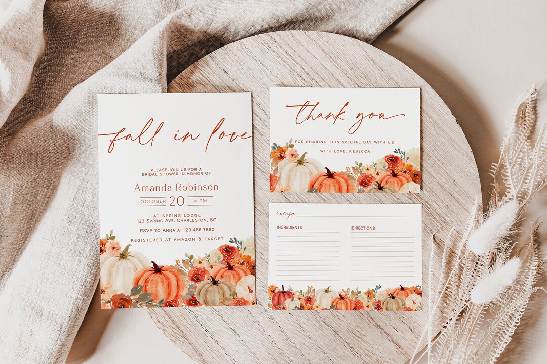 Fall in Love Bridal Shower Invitation Set Template, Boho Fall Bridal ...