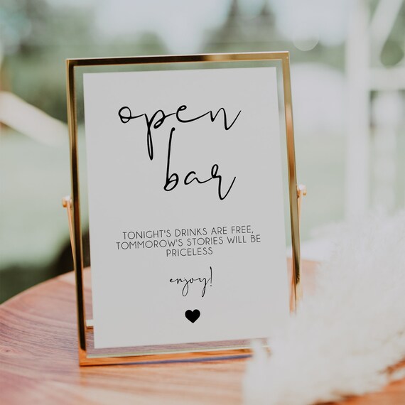 Open Bar Sign Template Printable Wedding Bar Sign Open Bar | Etsy