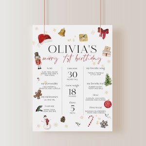 Christmas First Birthday Milestone Board Template, Oh What Fun ...