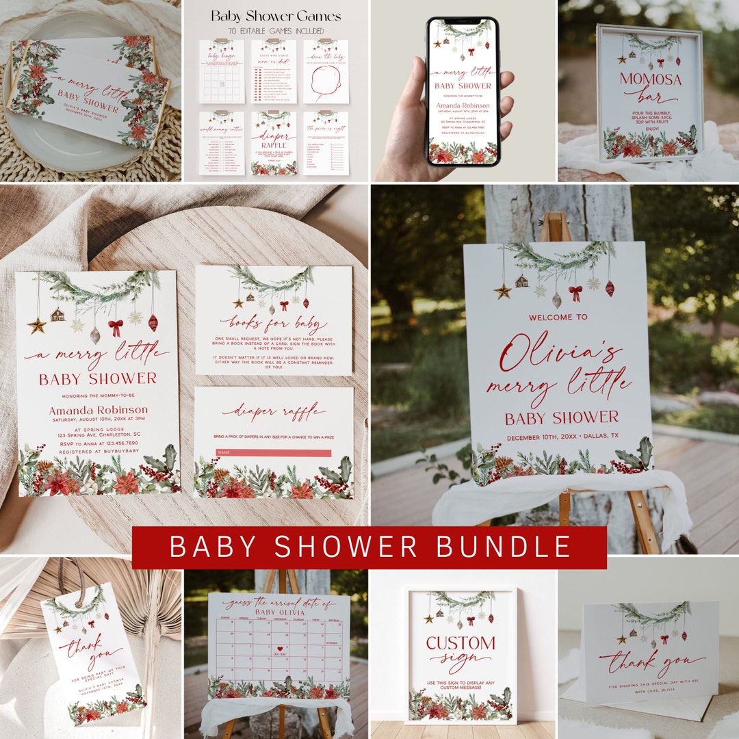 Merry Little Baby Shower Bundle Template, Christmas Baby Shower ...