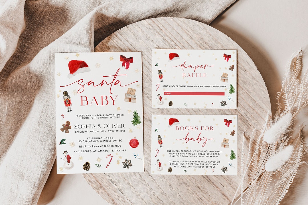 Santa Baby Shower Invitation Template Set, Christmas Baby Shower ...